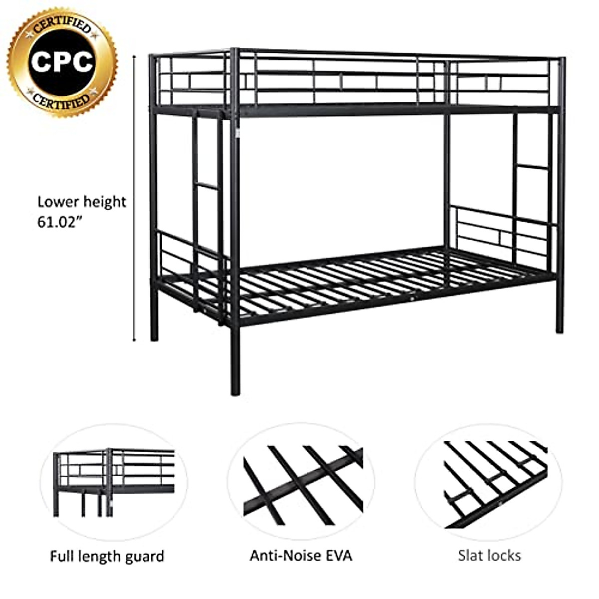 Merax Metal Twin Over Twin Bunk Bed with 2 Side Ladders,Made of Heavy Duty Steel, for Kids Teens Adults(Black)
