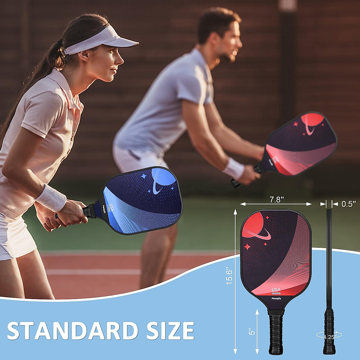 Pennpliy Pickleball Set with Net and Paddles, 22 FT Portable Net, 4 Fiberglass Paddles, 4 Balls, Black