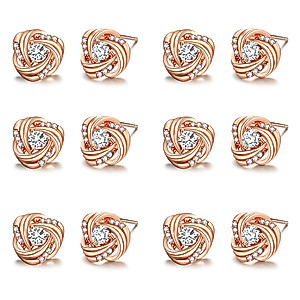 DHQH Bridesmaids Gift Set of 6/4 Stud Earrings Rose Gold Knot Bridesmaid Earring for Women I Couldn’t Tie a Knot Without You Wedding Proposal hypoallergenic Jewelry