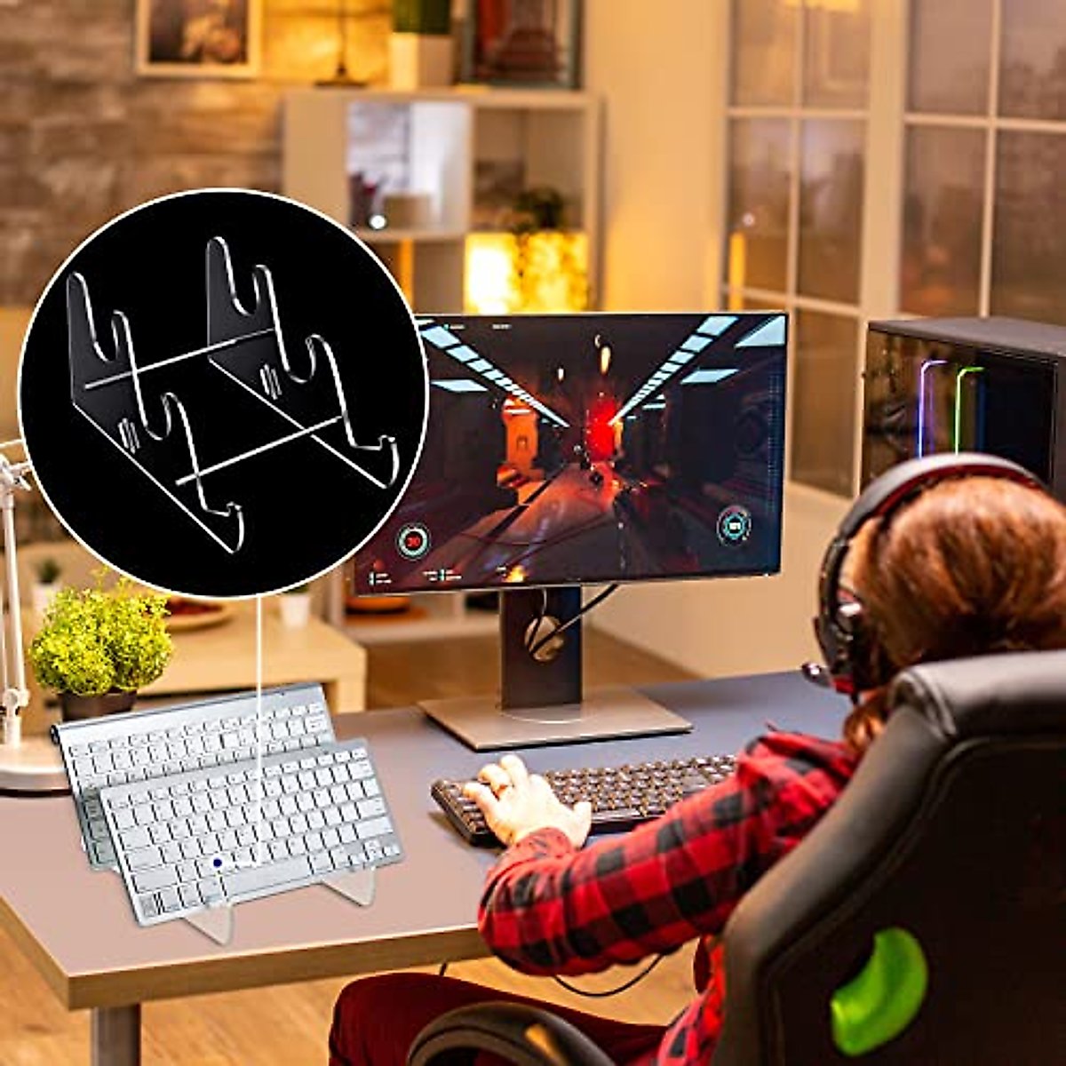 Acrylic Keyboard Display Stand Holder Mechanical Computer Keyboard Stand Shelf for Desk Transparent Acrylic Stand 3 Tier Keyboards Storage Holder Tray for Computer Tablet Picture Frame