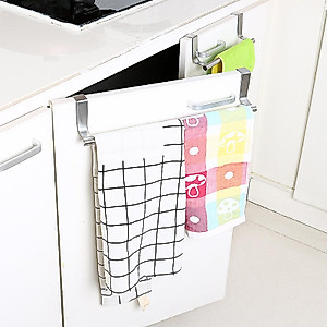 PRETYZOOM 2pcs Over Door Towel Rack, Metal Towel Bar Cabinet Towel Rack Hanging on Inside or Outside of Doors, No Drill Towel Rack for Kitchen Bathroom (2 Size)