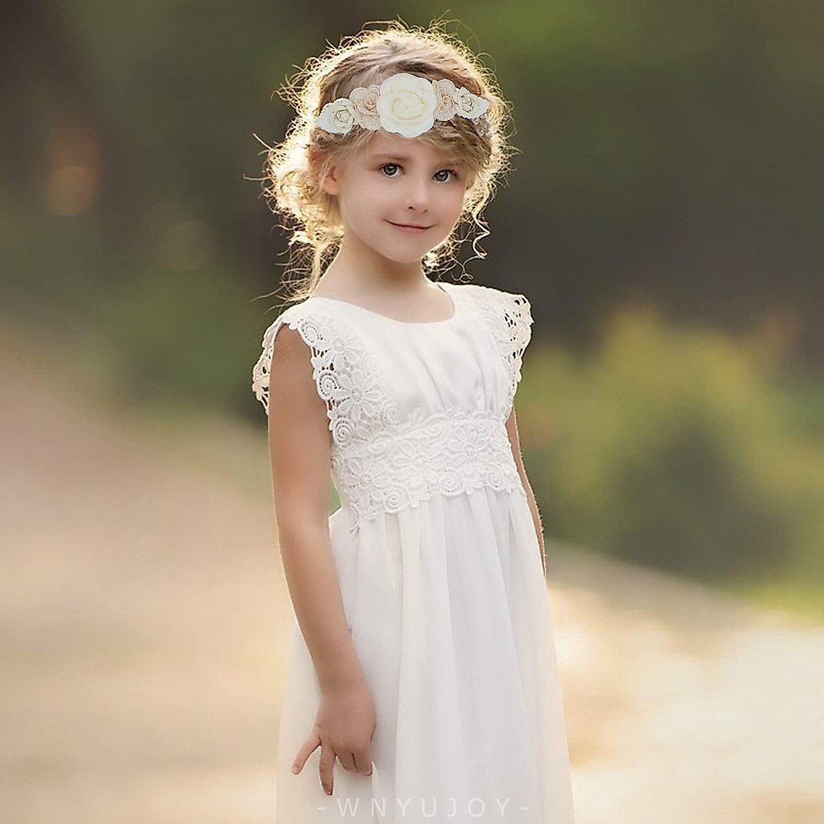 WNYUJOY Baby Girl Flower Headbands Set, 3pcs Elastic Nylon Floral Hair Band, Bows Wrap for Infant Newborn Toddler