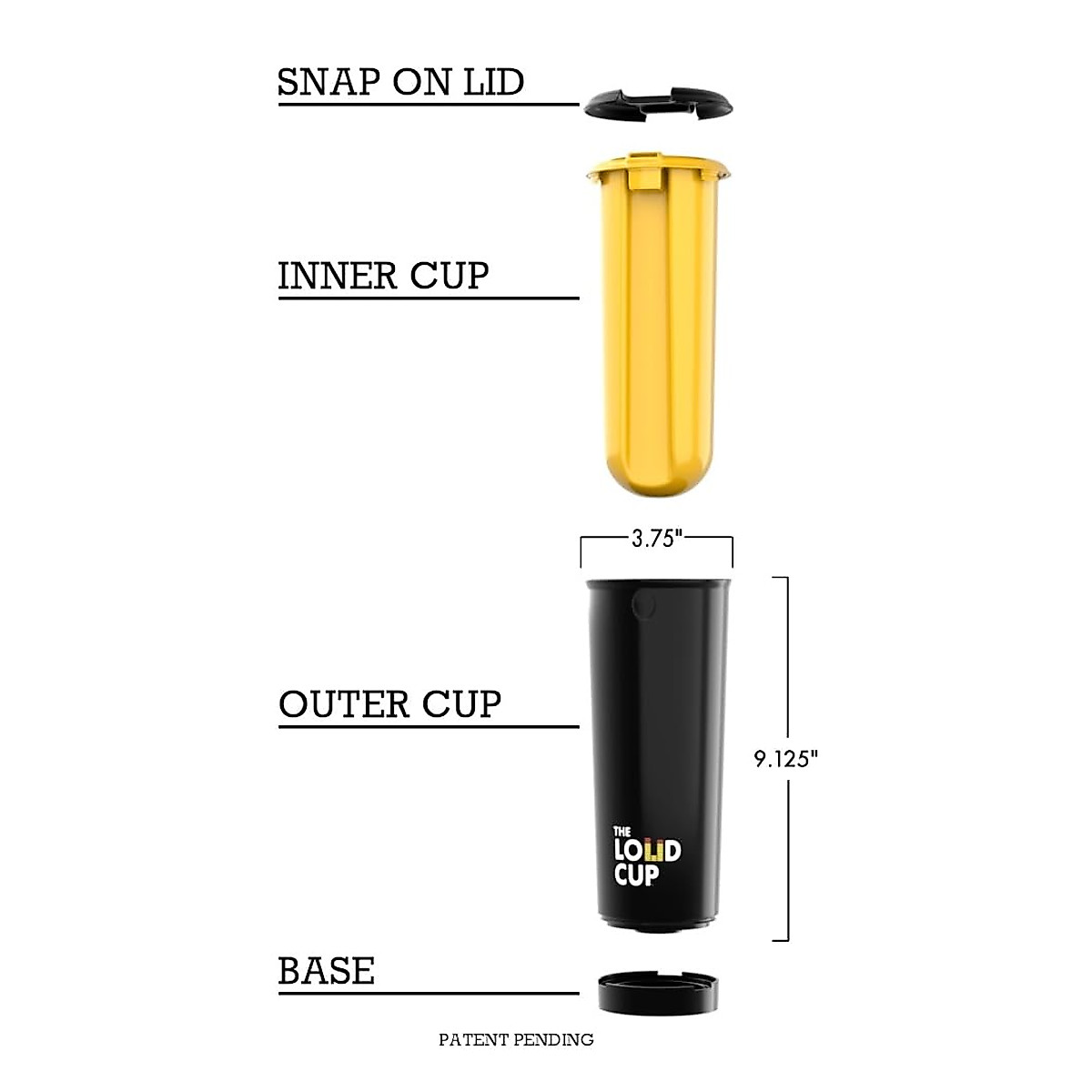 The LoudCup 20 oz Tumbler + Integrated Stadium Horn (Raven Black) - Reusable Water Bottle for Sports Fans - Worlds Loudest Cup for Noisy Fans on Game Day & Tailgating