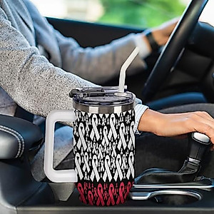 Ribbon Poland Flag Insulated Tumblers with Handle Stainless Steel Coffee Mug Funny Travel Cup with Lid Straw 40oz