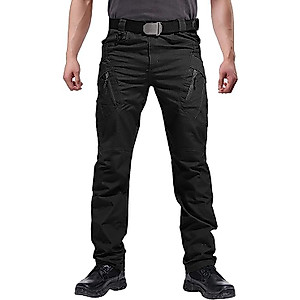 Susclude Men's Tactical Pants Stretch, 9 Pockets Rip Stop Lightweight Cargo Work Military Trousers Outdoor Hiking Pants Black 32Wx32L