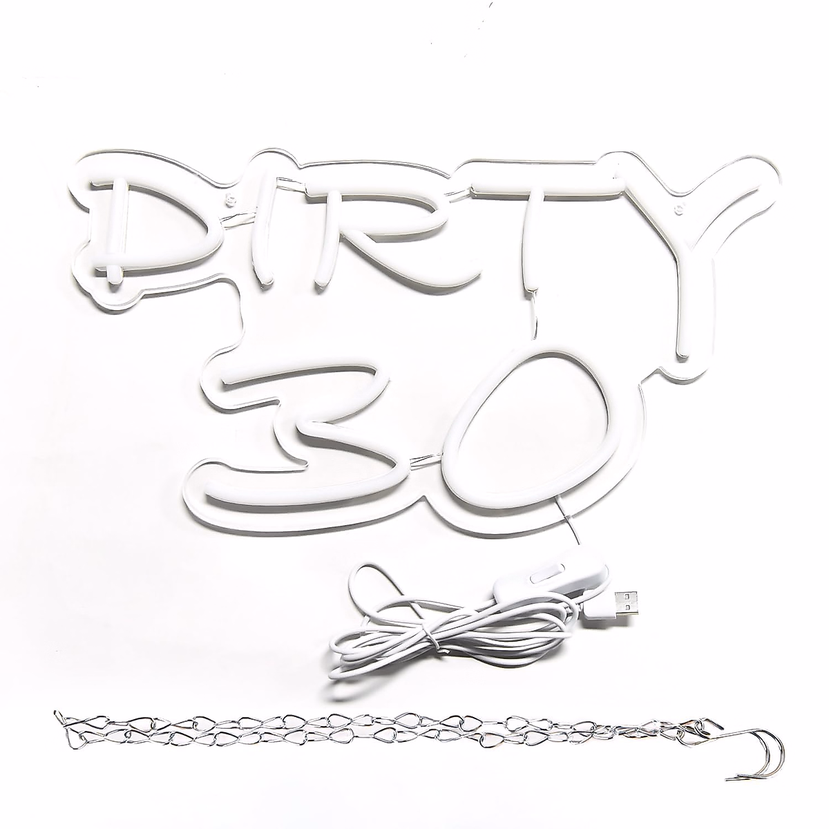 attneon ATTENON Dirty 30 Neon Sign for Wall Decor,Thirty Birthday Led Light with USB Interfece,Dirty 30 Neon Signs for Party,birthday,man cave, 30 light up sign birthday,Size16.1 * 8.7inches (JTD073)