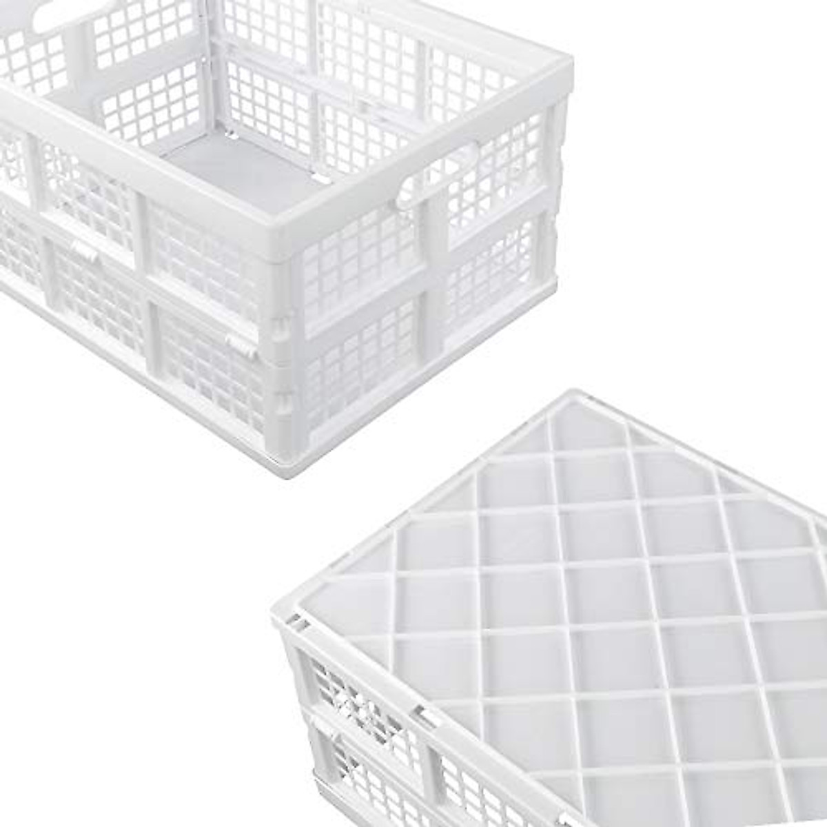 Sosody 34 L Large Collapsible Plastic Storage Crates, Folding Storage Baskets Stackable, White, 4 Packs