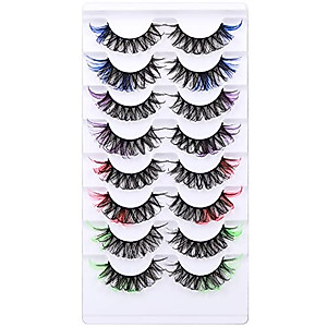 Colored Eyelashes Fluffy Eye Lashes with Color Colorful D Curl Strip Lashes Look Like Extensions 5D Mink Natural Wispy Salon Perfect False Eyelashes Pack 8 Pairs By GODDVENUS