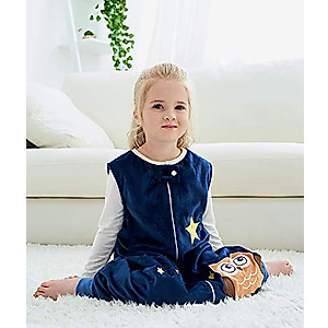 JunNeng Baby Boy Girl Fleece Sleeveless Sleep Bag with Feet Kids Cartoon Onesie Pajamas Wearable Blankets (Navy Blue Owl, M/3-5 Years)