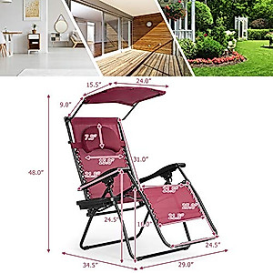 HAPPYGRILL Zero Gravity Lounge Chair Folding Patio Recliner for Outdoor Beach Patio Poolside, Wine