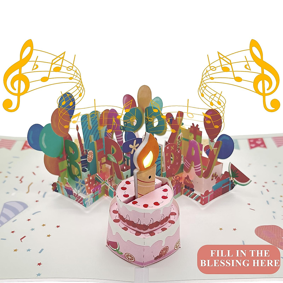 YIXIN - Personalized 3D Pop-Up Birthday Card with LED Lights and Music, Includes Envelope