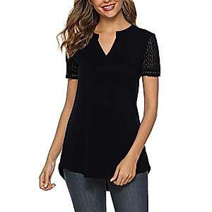 Zattcas Women's Summer V Neck Short Sleeve Tunic Shirt Business Casual Blouses for Women Black Medium