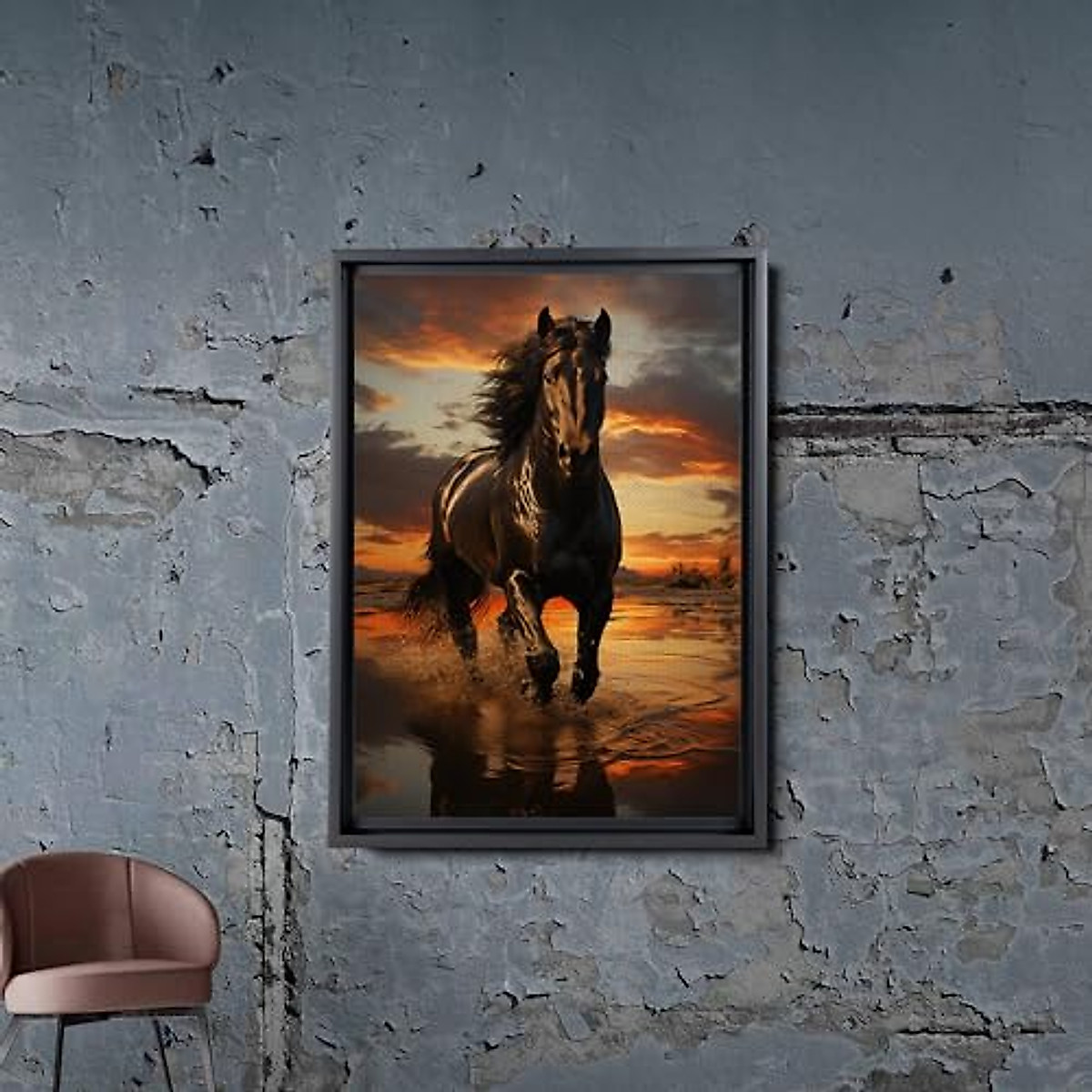 Majestic Black Stallion Galloping In The Clouds, Black Horse On Salt Flats, Canvas Print, Black Horse Print, Black Horse Wall Art, Canvas, Home Decor
