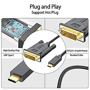 FEMORO USB C to DVI Cable 3 Feet, USB-C (Thunderbolt 3 Compatible) to DVI Cable [Support DVI 4K, 24K Gold Plated, Braided] Compatible for MacBook Pro 2016-2020, Surface Book 2, Dell XPS 13/15, Galaxy