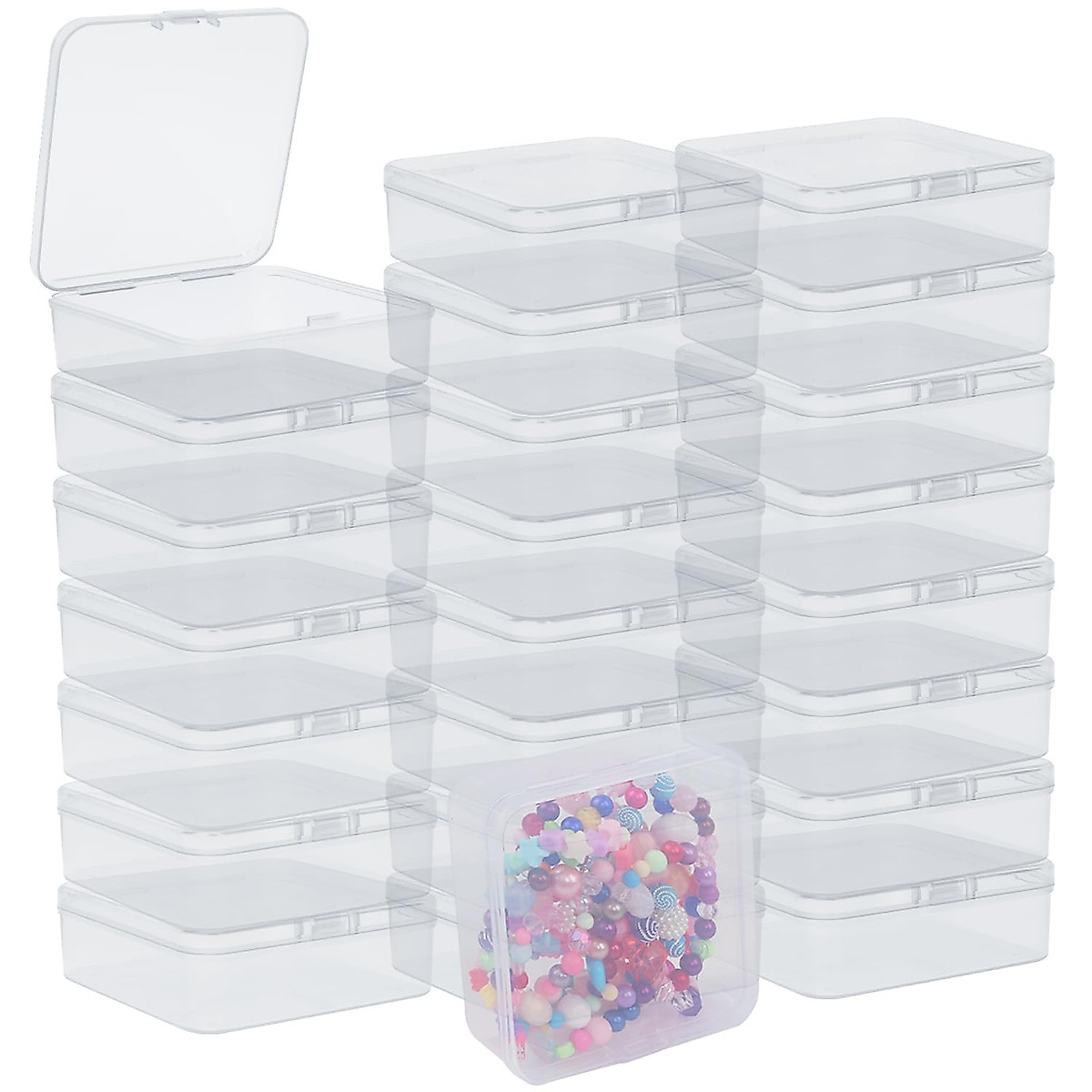 24-Pack Small Clear Plastic Storage Box with Lid - Durable Organizer and Storage Bins for Crafts, Art Supplies, Jewelry, and Tools - Compact, Stackable, and Portable (4.92 x 4.92 x 1.4 Inches)