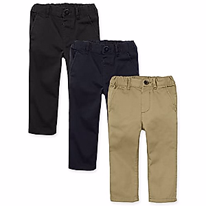The Children's Place Baby Boys' and Toddler Stretch Skinny Chino Pants, Flax/New Navy/Black 3-Pack, 4T