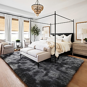 SAZAMI Fluffy Soft Shag Area Rug 4x6 Tie-Dye Dark Grey Fuzzy Non-Slip Accent Rug for Bedroom, Small Thick Throw Rugs for Nursery Playroom Dorm, Home Modern Plush Furry Carpet Decor for Kids Teen Baby