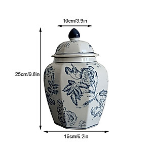 Blue and White Hand Painted Pattern Ceramic Ginger Jar with Lid Storage Decorative Jar for Home Decor (Size : Small)