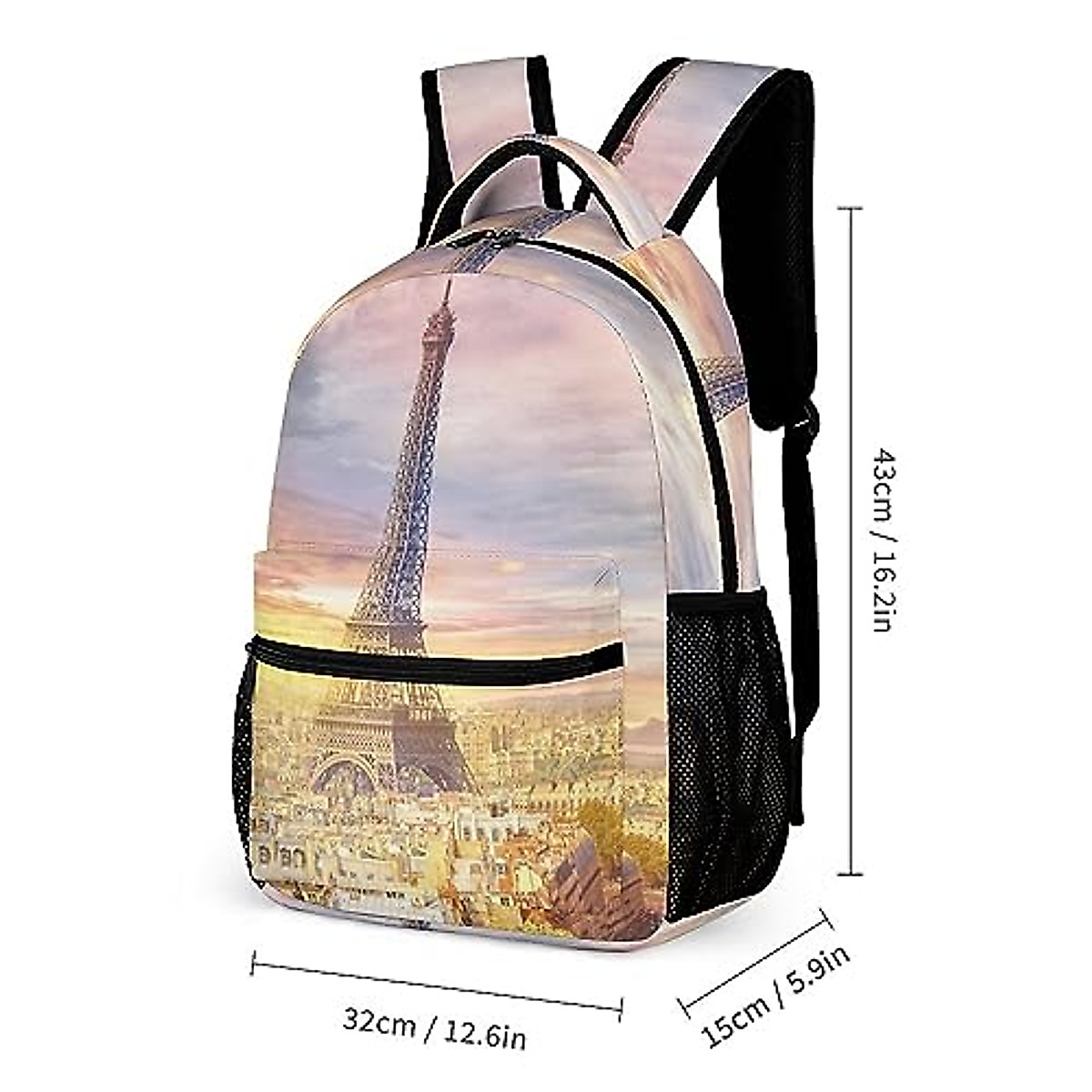 Paris Eiffel Tower Art 3 Pcs Backpack Set Portable Lunch Bag Pencil Pouch for Office