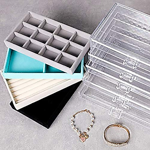 Frebeauty Extra Large Acrylic Jewelry Box for Women 5 Layers Clear Jewelry Organizer Velvet Earring Box with 5 Drawers Rings Display Case Necklaces Holder Tray for Women Girls (Beige)