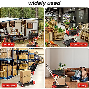 Multi Use Functional Collapsible Carts, Shopping Cart with Storage Crate, Mobile Folding Trolley, Portable Folding Cart, Shopping Cart Folding Trolley for Home, Groceries