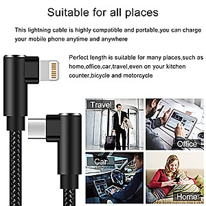 USB C to Lightning Cable 3ft MFi Certified 3 Pack 90 Degree iPhone Charger Nylon Braided Right Angle Lightning to USB C PD Fast Charging Cable for iPhone 13 12 11 Pro X XS XR 8 Plus 7 6 5(Black)