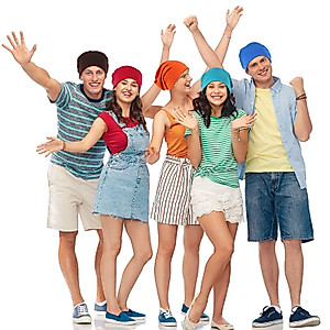 Outus 7 Pieces Thin Knit Slouchy Cap Beanies Halloween Dwarf Hats Hip Hop Sleep Cap Dwarf Costume Hat Gnome Hats