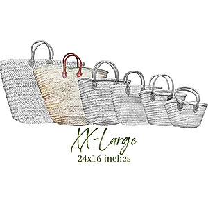 French Market Basket Bag | Handmade Moroccan Seagrass Baskets - Extra Extra Large (24x16) | Wicker Basket for Beach, Laundry, Toy, Blanket, Storage, Baby, or Picnic
