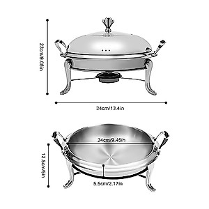 KOLHGNSE 24cm Silver Chafing Dish Buffet Set, Round Stainless Steel Chafer, Buffet Servers and Warmers Set Warming Tray with Glass Window for Wedding, Parties, Banquet, Events