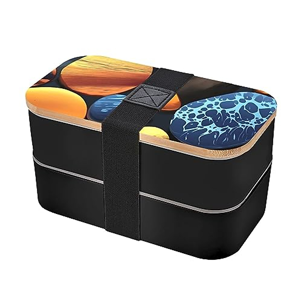 Yellow Pebbles Adult Lunch Box, Bento Box, With Cutlery Set Of 3, 2 Compartments, Rectangular, Lunch Box For Adults