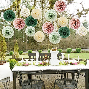 16pcs Dusty Rose Olive Sage Green Tissue Paper Pom Poms Flowers Sage Green Dusty Pink Party Decorations for Bridal Shower Baby Shower Rustic Wedding Birthday Engagement Party Decorations