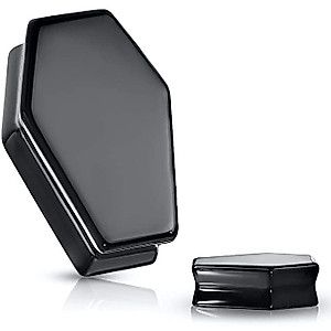 blue palm jewelry Pair of Black Obsidian Coffin Stone Saddle Plug Double Flare Ear Lobe Plugs E592