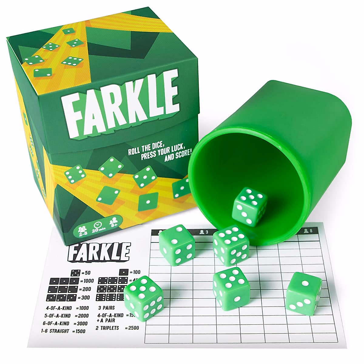 Brybelly Farkle: The Family Dice Game | Fun Dice Game for Game Nights | 1 Cup & Dice | 2-8 Player Game