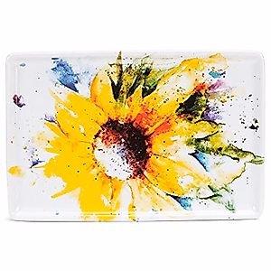 DEMDACO Dean Crouser Sunflower Watercolor Yellow 7.5 x 5 Glossy Ceramic Stoneware Decorative Tray