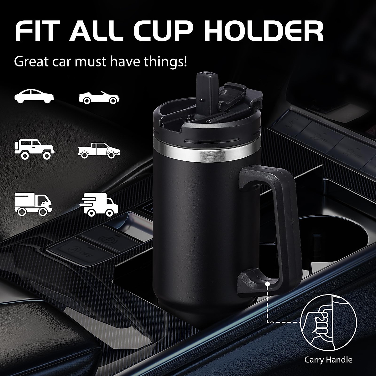 DIGJUPER 30 OZ Tumbler with Handle - Leak-Proof Coffee Mug Insulated Tumbler with Flip & Straw Lid, Carrier Bag, Stainless Steel Water Bottle Fits Cup Holder, Water Cup Travel Tumbler