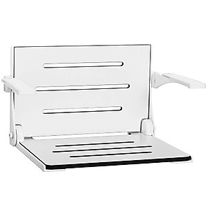Seachrome Silhouette Comfort Folding Wall Mount Shower Bench Seat with Arms, White Seat with White Frame