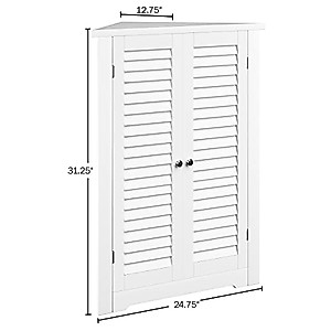 Lavish Home 3-Shelf Corner Cabinet – Storage Cupboard with Stylish Shutter Doors and Adjustable Shelves for Kitchen or Bathroom Furniture (White), Small