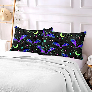 Joisal Bats with Bright Stars Plush Pillows Covers, Pillow Case for Body Pillow, with Side Opening Zipper, Furry Pillow Cases, 4 Optional Sizes