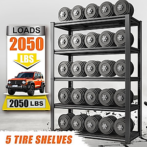 Raybee Storage Shelves Heavy Duty Garage Shelving, 2 Pack, Heavy Duty Shelving Loads 2050Lbs, Adjustable 5-Tier Metal Shelves for Storage, Garage Shelves Heavy Duty for Warehouse,Pantry,Kitchen