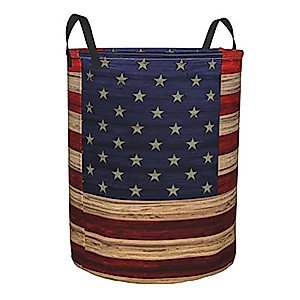 Foruidea American Flag Reclaimed Wood Laundry Basket,Laundry Hamper,Collapsible Storage Bin,Oxford Fabric Clothes Baskets,Nursery Hamper For Home,Office,Dorm,Gift Basket