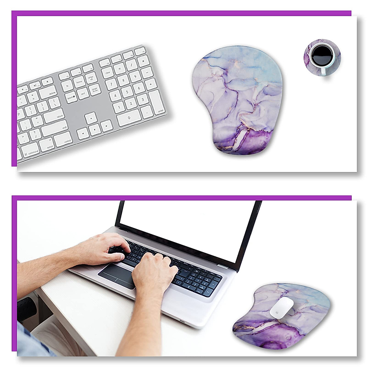 ARTSO Ergonomic Mouse Pad with Wrist Support Gel Mouse Pad Wrist Rest, Non-Slip PU Base Comfortable Mousepad for Office Home Working Studying Pain Relief & Easy Typing, Purple Blue Marble