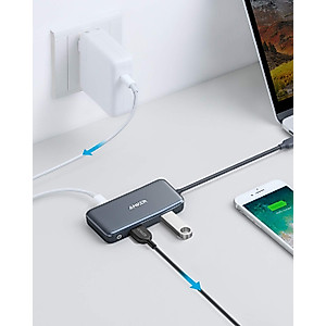 Anker USB C Hub, 4-in-1 USB C Adapter, with 4K USB C to HDMI, 2 USB 3.0 Ports, 60W Power Delivery Charging Port for MacBook Pro 2016/2017/2018, ChromeBook, XPS, and More (Space Grey)