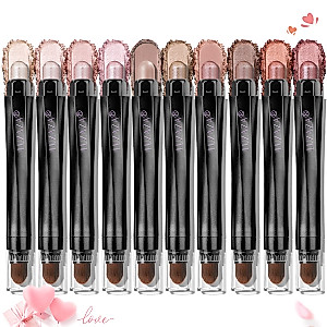 LUXAZA 10PCS Eyeshadow Stick,Shimmer And Neutral Champagne Pink Metallic Eye Shadow sticks,Cream Pencil Crayon with Smudge-proof & Waterproof,Eye Brightener Stick