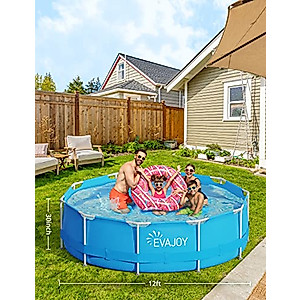 EVAJOY 12ft x 30in Metal Frame Swimming Pool, Outdoor Round Above Ground Pool with Steel Frame, Heavy-Duty PVC, Easy Assembly for Backyard, Garden, Lawn