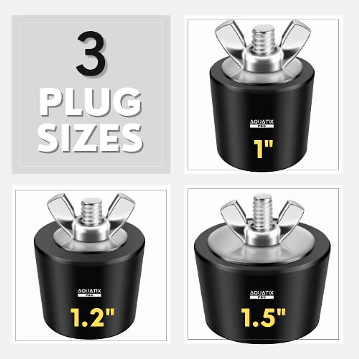 Aquatix Pro Pool Winterizing Plugs, 3 Sizes, 1nch, 1.25inch & 1.5inch, Swimming Pool Winter Expansion Plugs with SS Screw, Stainless Steel Bolts, Heavy Duty Rubber, Protect Your Equipment Today!