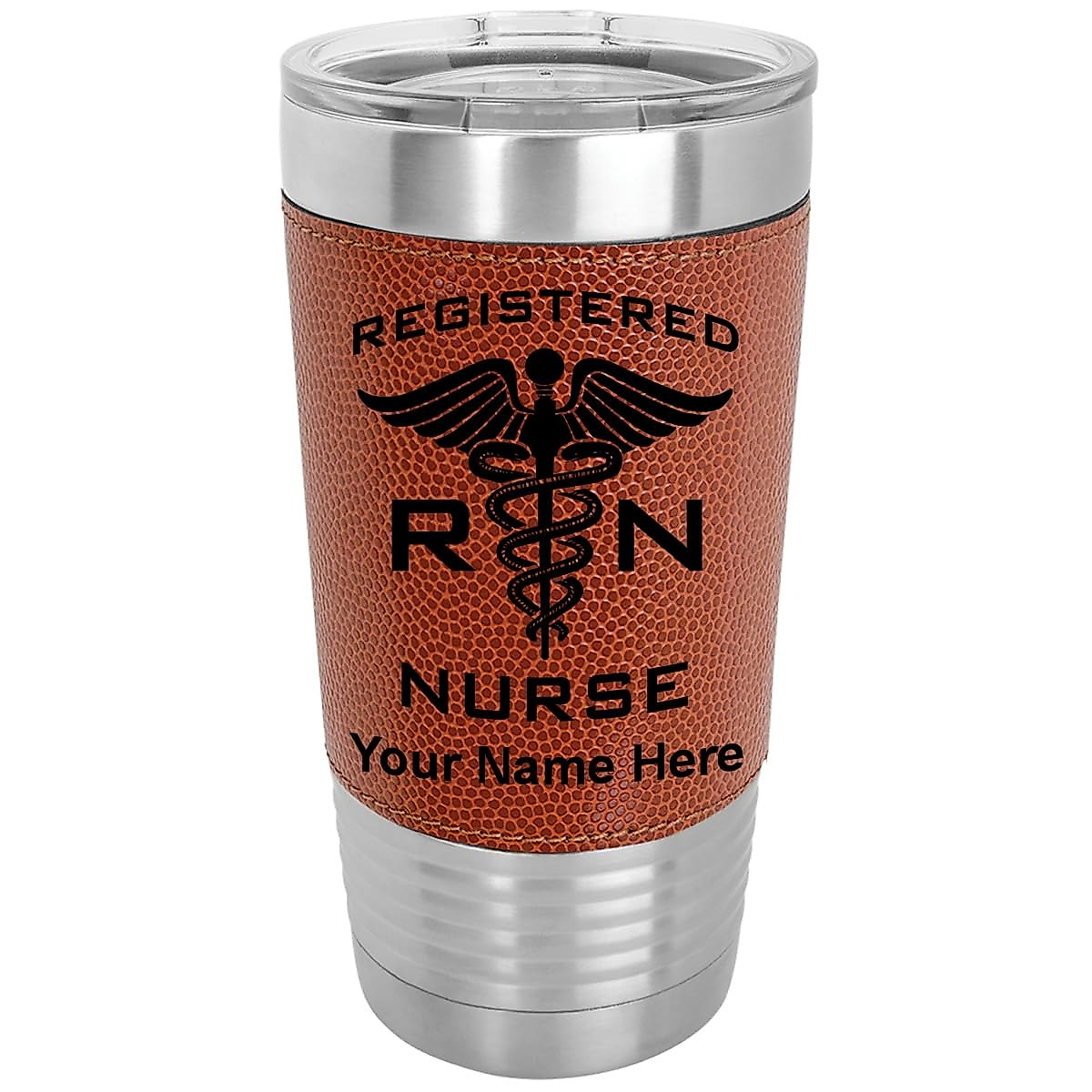 LaserGram 20oz Vacuum Insulated Tumbler Mug, RN Registered Nurse, Personalized Engraving Included (Faux Leather, Basketball Style)