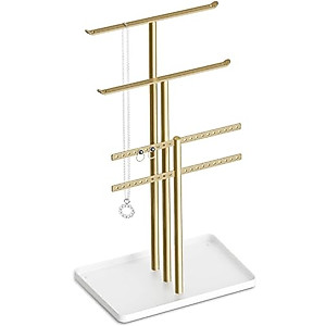 pickpiff Jewelry Stand Holder Organizer: 14.5" Sturdy Jewelry Hanger for Necklace, Earring, Bracelet, Gold and White