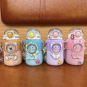 NCDUANSAN 600ML Kawaii insulated water cup 316 stainless steel cute girl outdoor bottle portable straw drinking bottle (purple)