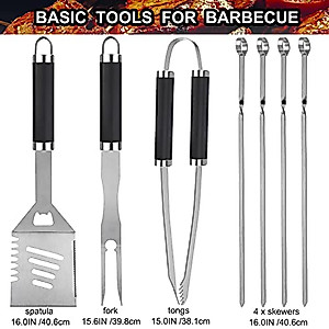 Grilljoy 20PCS BBQ Grill Tools Set - Extra Thick Stainless Steel Fork, Spatula, Tongs& Cleaning Brush - Complete Barbecue Grilling Utensils Set in Aluminum Storage Case - Perfect Grill Gifts for Men