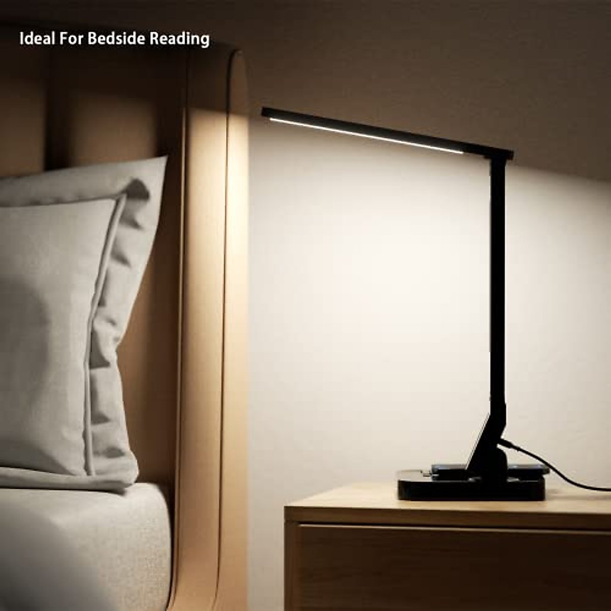 Fugetek LED Desk Table Lamp, 14W, 530 Lumens, Wireless Charger & USB Charging Port, Dimmable Eye-Caring, 5 Brightness & 4 Light Modes, Adjustable Arms, Touch Control, Auto Sleep Timer